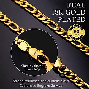 U7 5mm Figaro Chain Boy Men Fashion Jewelry 18K Gold Plated Stainless Steel Link Bracelet & Necklace Set (8.3",18")