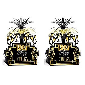 Beistle 2 Piece Roaring 20' Table Centerpiece Decoration 1920’s Champagne Pop Gatsby Theme Party Supplies, 13", Black/Gold/White
