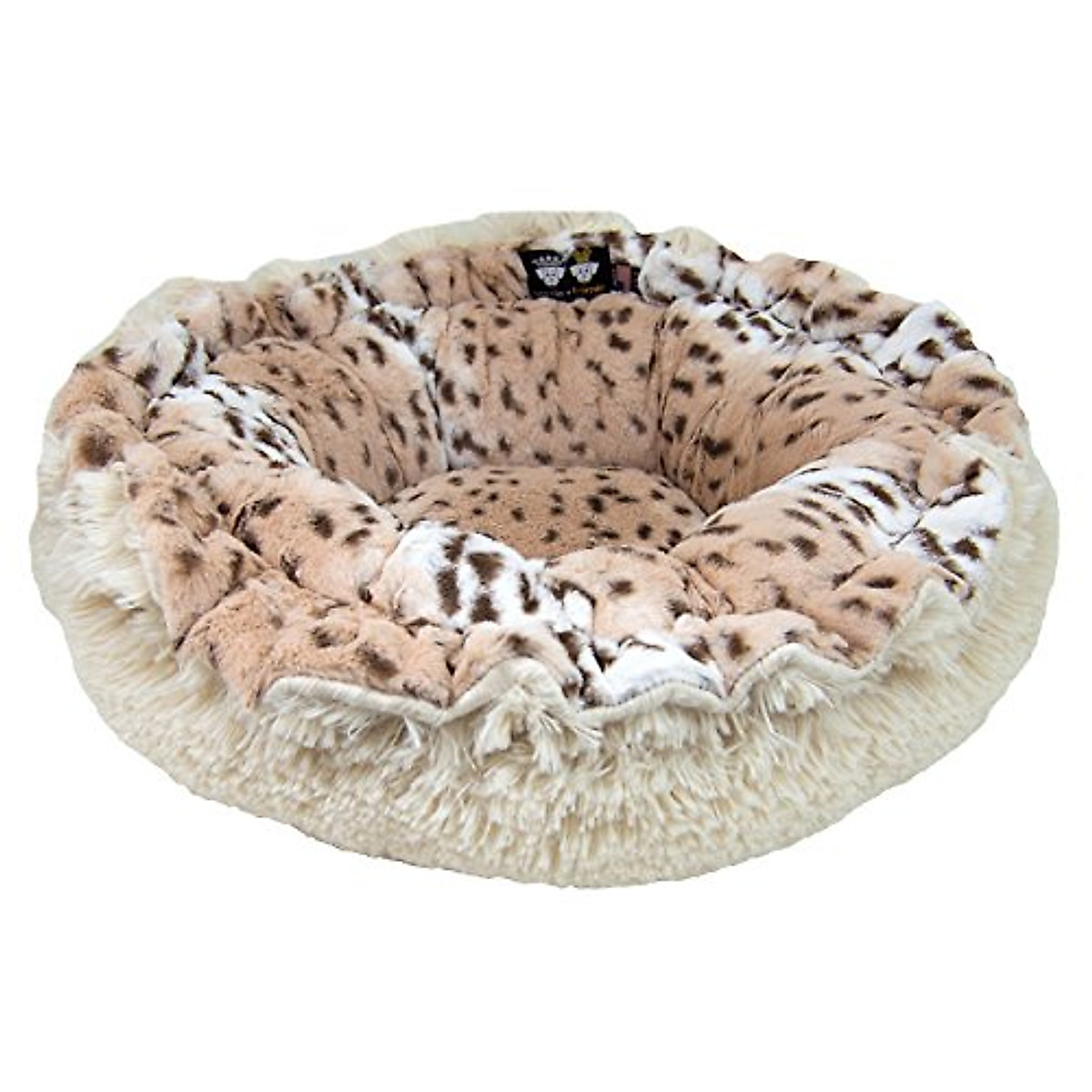 Bessie and Barnie Ultra Plush Aspen Snow Leopard/Blondie Shag Deluxe Dog/Pet Lily Pod Bed