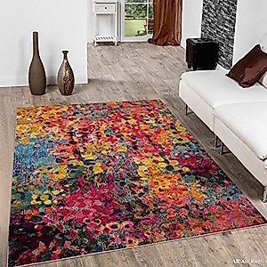 Allstar Multi Color High-Density Soft Geometric Abstract Splatter Designed Area Rug (5' 0" x 7' 0")