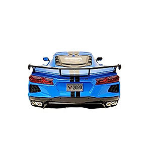 Maisto Diecast Cars 2020 Chevy Corvette Stingray C8 Coupe with High Wing Blue with Black Stripes 118 Diecast Model Car31455