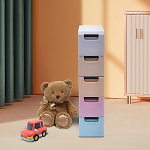 sjcdicnj Plastic Drawers Dresser, 5 Drawer Vertical Dresser Storage Tower White Dresser, Narrow Slim PP Plastic Storage Cabinet Plastic Rolling Shelf with Drawers for Bathroom (Colorful)