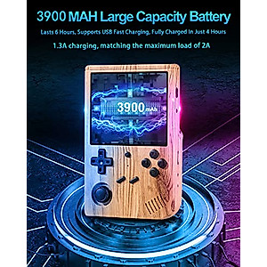 RG351V Handheld Game Console, 3.5 inch IPS Screen Classic System Retro Video Games Consoles, Supports Dual TF Extend 256GB, 64G TF Card 6000 Classic Games (Wood Grain)
