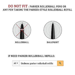 Unibene Parker Compatible Gel Ink Ballpoint Refills 12 Pack,0.7mm Medium Point- 6 Black&6 Blue, Smooth Writing Replaceable German Ink Tactical Pen Refills for Parker Ballpoint/UZI Pen