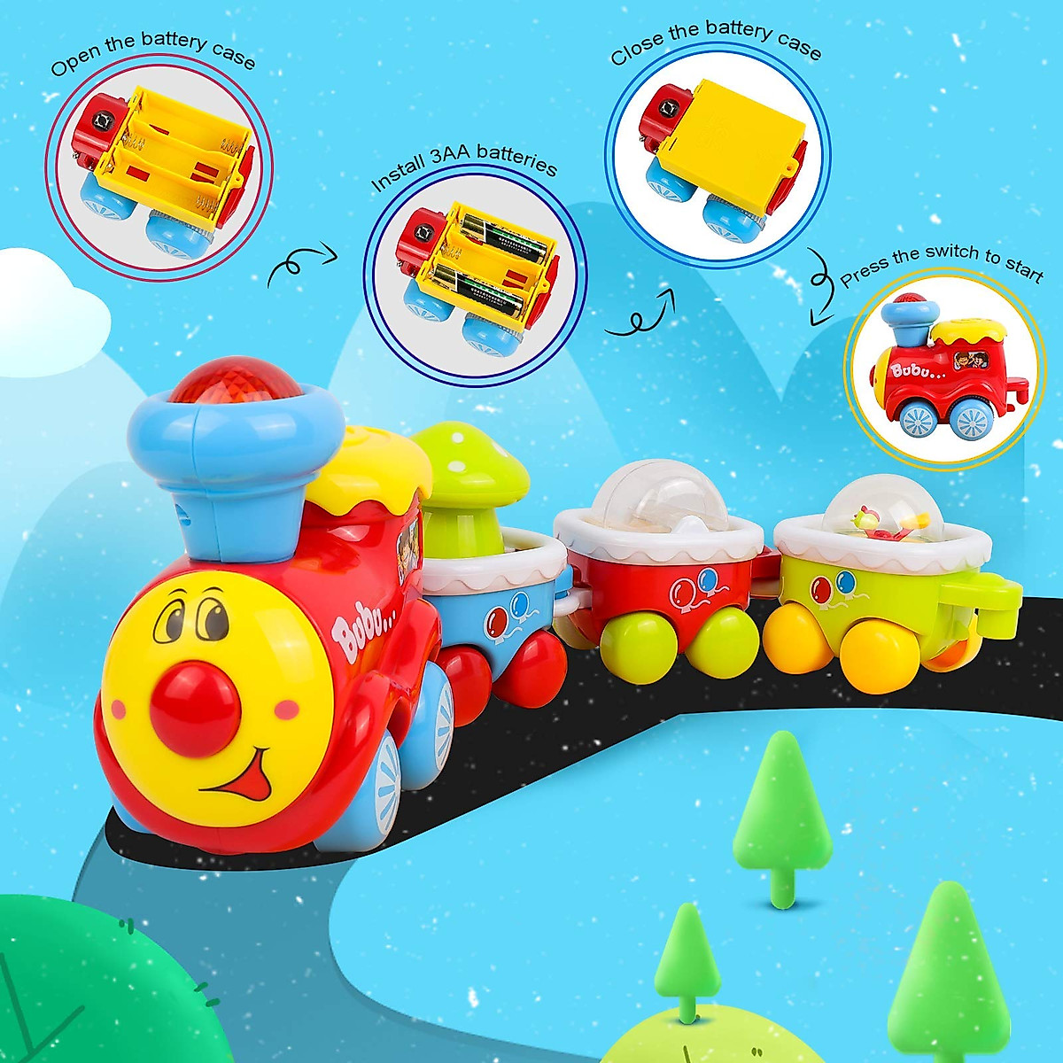 DeXop Baby Toys Train Set-Musical Electric Train with Tracks Building Blocks-Toddler Train Educational Preschool Learning Gift for 12 18 Month 1 2 3 4 5 Year Old Boys Girls-Cars Toy for Kids Birthday
