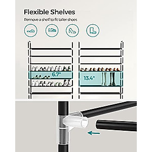 SONGMICS 10-Tier Shoe Rack, Storage Storage Organizer, Holds up to 50 Pairs, Metal Frame, Non-Woven Fabric, for Living Room, Hallway, 39.4 x 11 x 68.9 Inches, Black ULSH11H