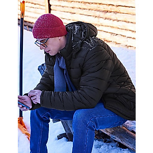 BEST SOUTH Men's Winter Puffer Jacket Hooded Puffy Fleece Warm Lightweight Coat Outerwear Cold Weather Black Ink XX-Large