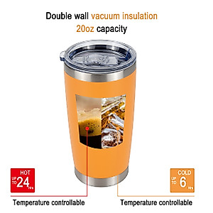 Kmass kmax 4pack 20oz Stainless Steel Vacuum Insulated Travel Cup with Lids and Straws and Cleaning Brush Double Wall Travel mug Coffee Cup Stainless Steel Tumblers for Home, Office (Orange)