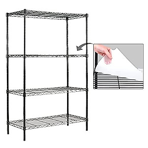 EFINE 4-Shelf Shelving Unit with Shelf Liners Set of 4, Adjustable, Metal Wire Shelves, 150lbs Loading Capacity Per Shelf, Shelving Units and Storage for Kitchen and Garage (30W x 14D x 47H) Black