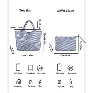 Hereubuy Now Women's Fashion Woven Bag Shopper Hand-Woven Tote Handbags and Purse for Women Ladies Vegan Soft PU Leather Shoulder Bags Large Capacity Underarm (Woven - Light Blue)