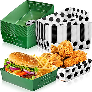 Sawysine 36 Pack Soccer Party Favors 5 lb Paper Food Trays Large Soccer Paper Food Boats Disposable Serving Tray Snack Trays for Food, Condiment, Carnivals, Birthday, Party Decorations (Soccer)