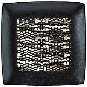 Elama Square Stoneware Pattern Dinnerware Dish Set, 16 Piece, Matte Black and Tan Tile