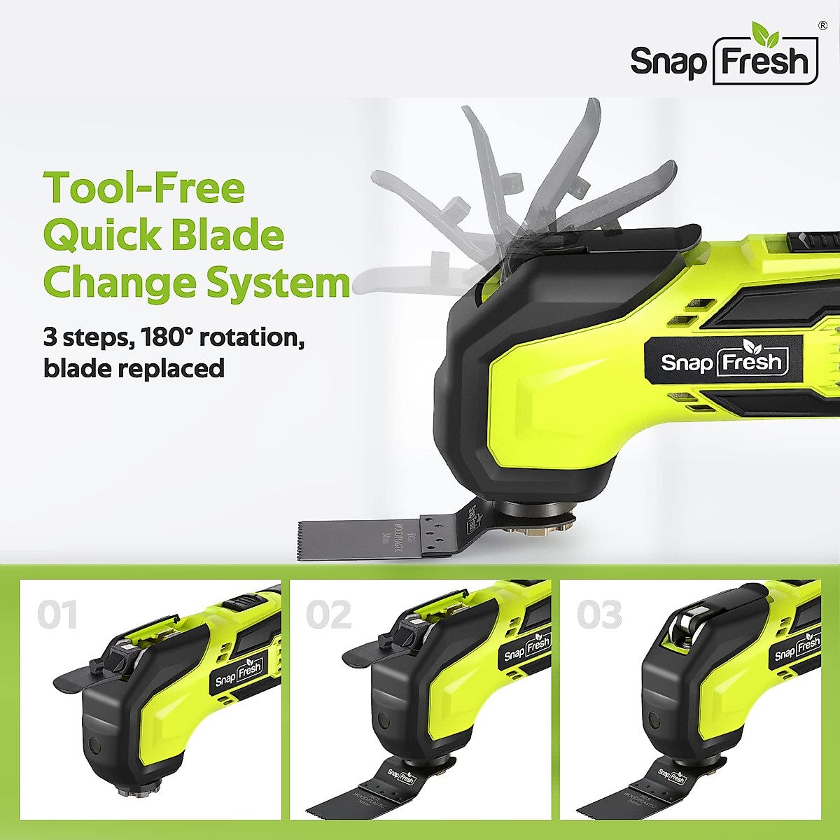 Cordless Oscillating Tool, SnapFresh 20V Battery-Powered Oscillating Multi-Tool with 6 Variable Speed Control and 22pcs Accessories for Trimming,Cutting, and Removing, Battery and Charger included