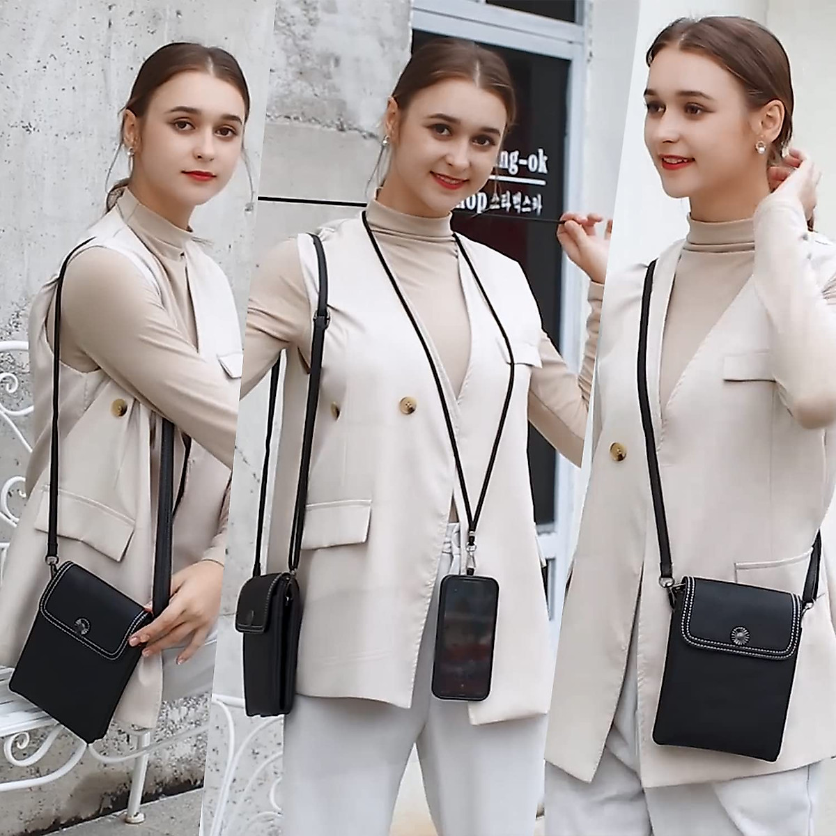 KINOUCHI Small Crossbody Cell Phone Purse for Women - PU Leather Shoulder Handbag Wallet Mini Messenger Bag for Teen Girls Gift