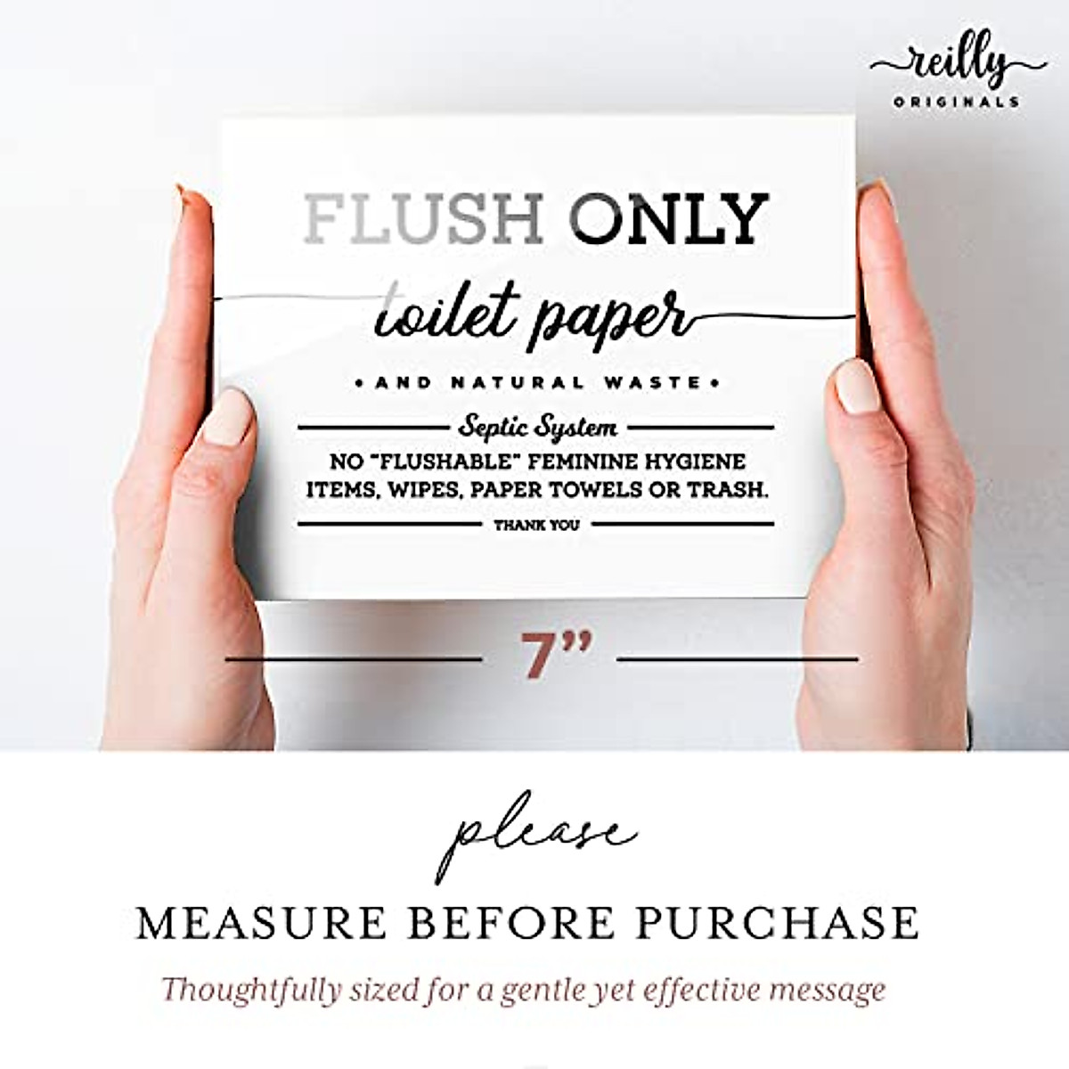 5x7 Inch Flush Only Toilet Paper & Natural Waste Designer Sign ~ Ready to Stick, Lean or Frame ~ Premium Finish, Durable (White)