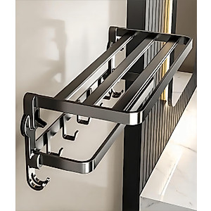 Bathroom Towel Bar 24 in Double Foldable Suction Cup Wall Mounted Towel Bar Organizer with 7 Hooks Bathroom Toilets Verandahs Simple Installation Bathroom Stands No Need to Punch Holes Modern Gray