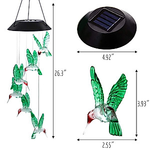 MorTime LED Solar Hummingbird Wind Chime, 25" Mobile Hanging Wind Chime for Home Garden Decoration, Automatic Light Changing Color(Hummingbird)