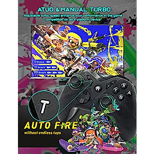 TJPD Pro Controller For Switch, Wireless Gamepad With 4 Programmable Back Buttons/RGB Light/Super Turbo/6-Axis Gyro/One-click reconnection/Adjustable vibration (Charcoal)