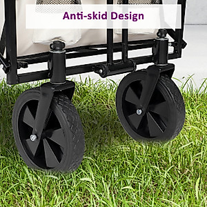 YSSOA Extended Folding Utility Wagon, 330LBS Heavy Loaded Collapsible Garden Cart with Anti-Slip Wheels, Adjustable Handle and Side Pockets, Large, White, X-Large