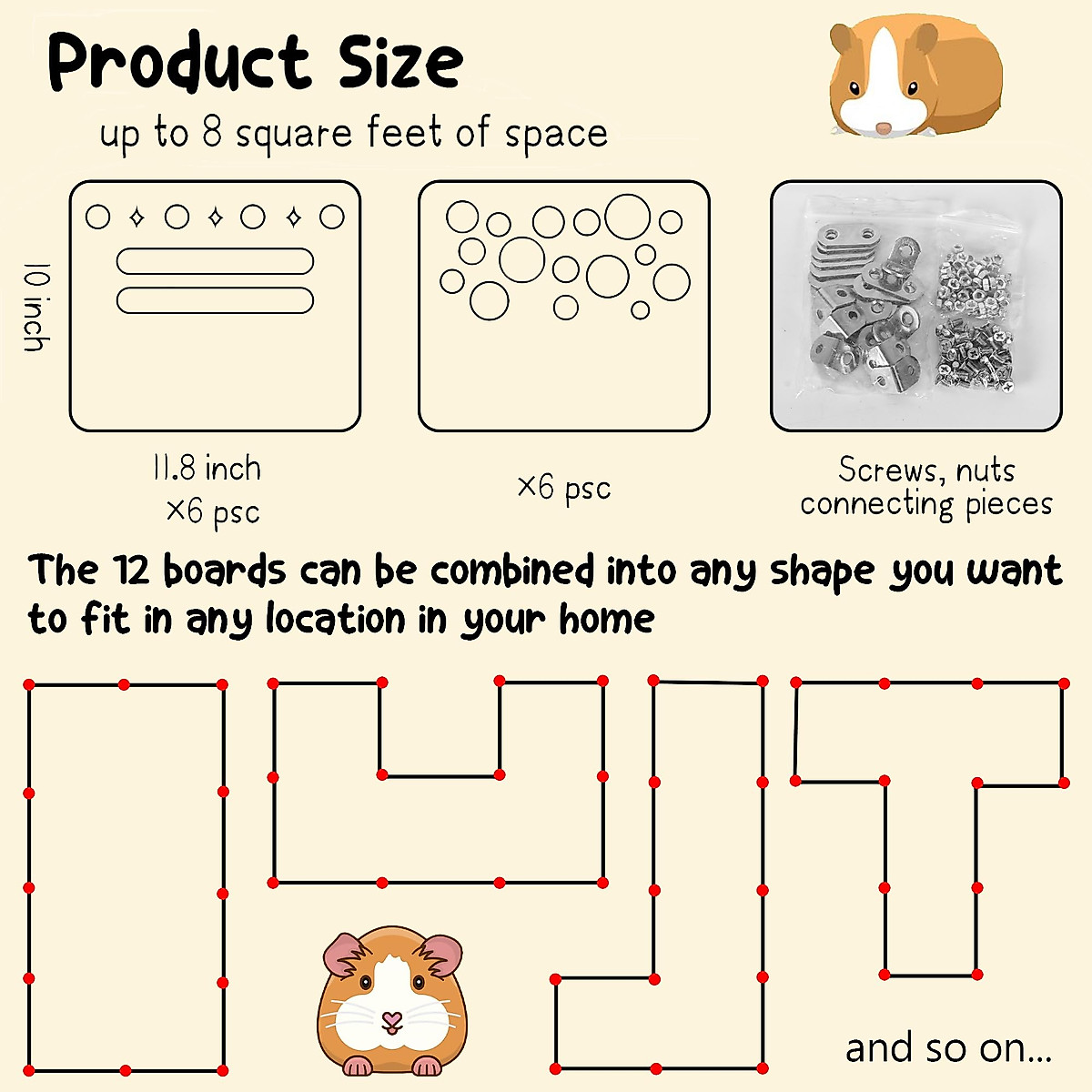 Teabelle Guinea Pig Playpen Cage, 4ft x 2ft Large Clear Play Area for Small Animal, Transparent Acrylic DIY Panel, Habitats for Guinea Pig Dwarf Rabbit Hedgehog Chinchillas Hamster (50"x25"x10")
