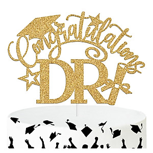 Congratulations DR Cake Topper, Congrats Grad/Doctoral Degree Cake Decor, Class of 2024 Graduation Party Decorations Supplies, Gold Glitter