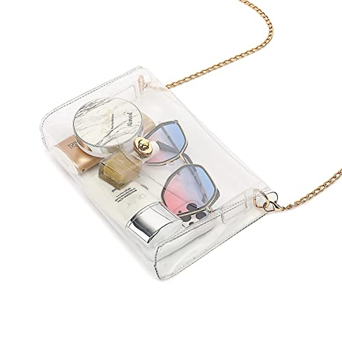 FAIME 3 in 1 Clear Purse for Women Stadium, Cute Clear Crossbody Bag Stadium Approved, Small Clear Clutch Purse, Transparent Party Clear Handbag for Sports, Concert, Prom (Gold)