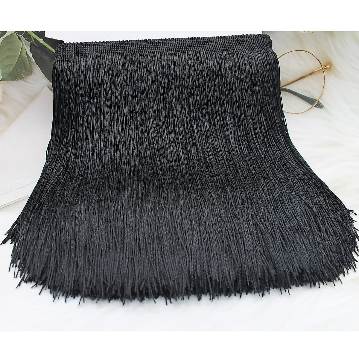 8 Inch Width Black Fringe Trim 10 Yards Long Tassel Sewing Trim for DIY Craft Clothing and Dress Decoration (Black)