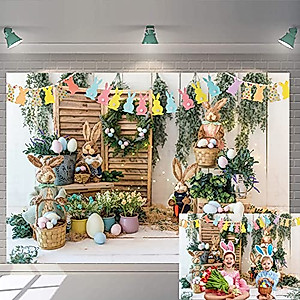 Easter Photography Backdrop Egg Bunny Garden Flower Decoration Photo Background Birthday Party Supplies Newborn Baby Portrait Booth Props 7x5FT