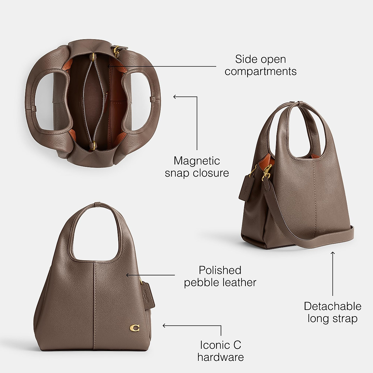 COACH Polished Pebble Leather Lana Shoulder Bag 23, Dark Stone