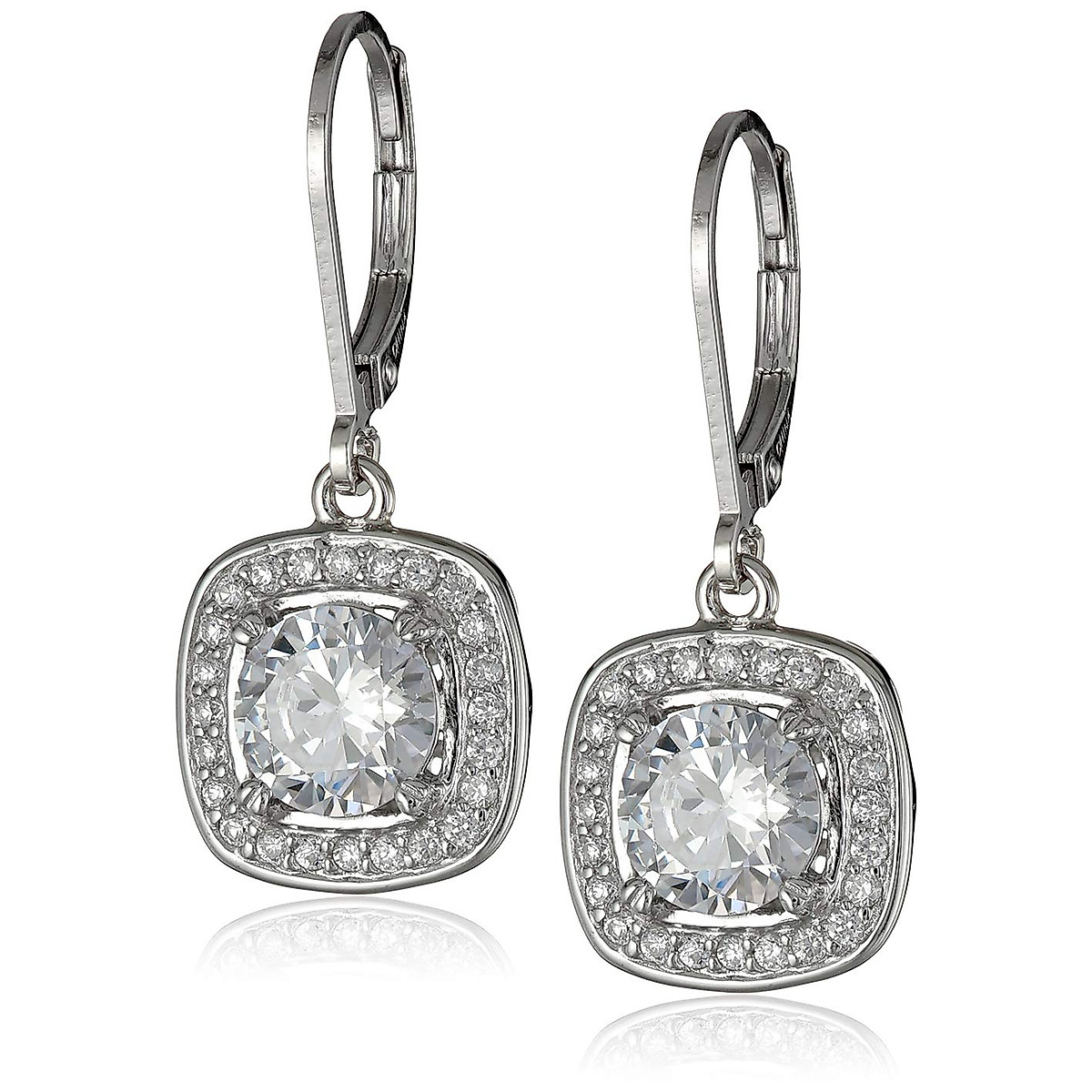 Amazon Collection Sterling Silver Cubic Zirconia Halo Set Lever-Back Drop Earrings (2.98 cttw)