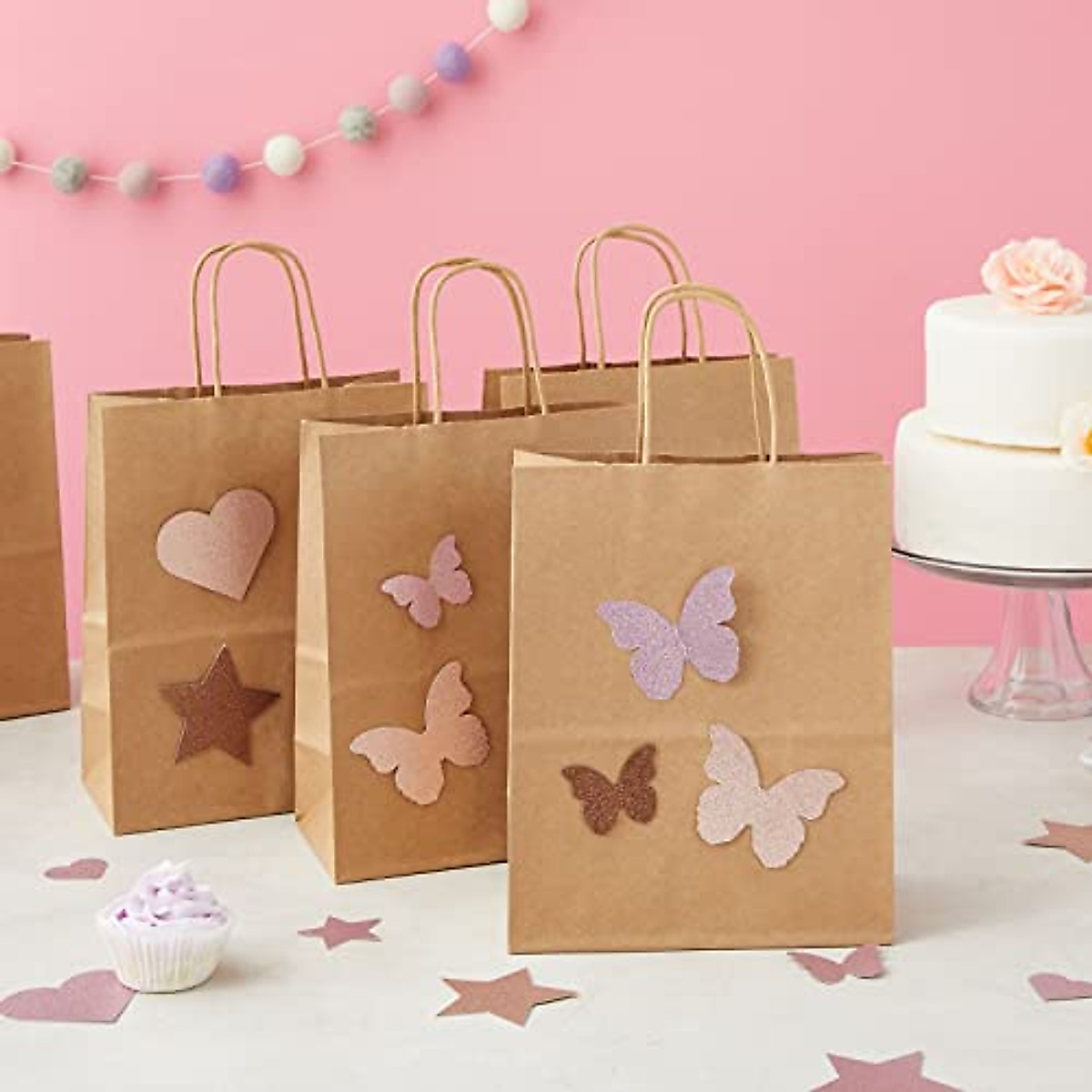 Medium Kraft Paper Gift Bags with Handles (Brown, 8x10 In, 12 Pack) for Birthday Party Favors