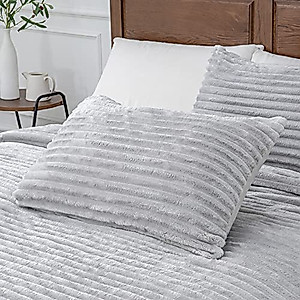 BEDELITE Fleece Queen Comforter Set -Super Soft & Warm Fluffy Grey Bedding, Luxury Fuzzy Heavy Bed Set for Winter with 2 Pillow Cases