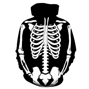 2023 New Halloween Skeleton 3D Digital Print Hooded Men And Women Cos Casual Men And Women Hoodie Indoor (b-Black, M) Mens Hoodies
