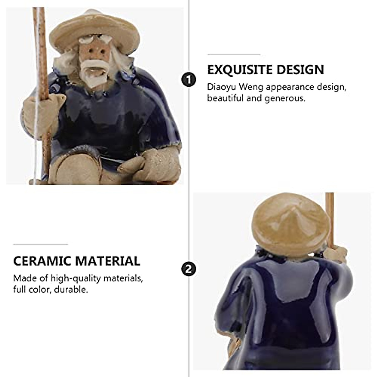 Yardwe 1pc Fisherman Ornament Pagoda Statue Small Human Garden Statue Figurine Fish Tank Fisherman Aew Action Figures Crafts for Boys Aquarium Adornments Ceramic Pagoda Elder Glass