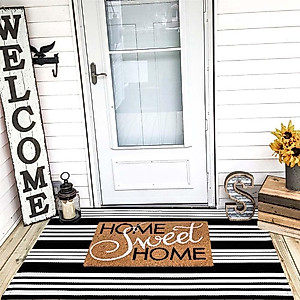 KaHouen Black and White Striped Rug (27.5 x 43 Inches),Black and White Outdoor Rug, Hand-Woven Striped Rug Indoor/Outdoor Area Rug Front Door Floor Mat for Farmhouse/Porch/Living Room.