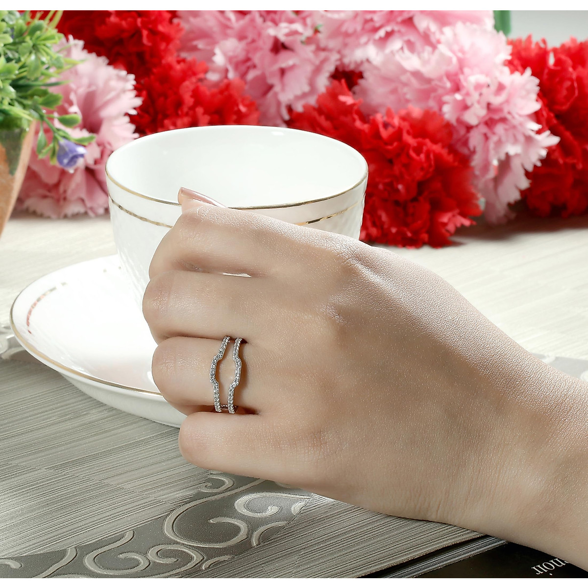 Dazzlingrock Collection Cubic Zirconia Wedding Band Enhancer Guard Ring for Women (0.50 ctw, Color White, Clarity Clean) in 925 Sterling Silver Size 7.5