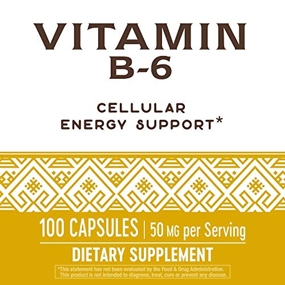Nature's Way Vitamin B-6 Supplement, Cellular Energy Support*, 50mg per Serving, 100 Capsules