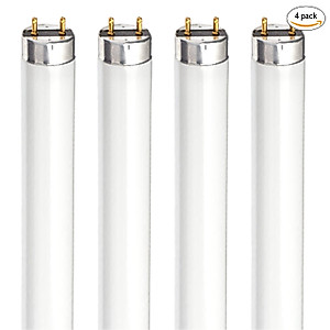 F32T8/841 4 Pack 32W 48 Inch T8 Fluorescent Tube Light Bulb, 4100K Cool White, Medium Bi-Pin (G13) Base, 32 Watt T8 Light Bulbs