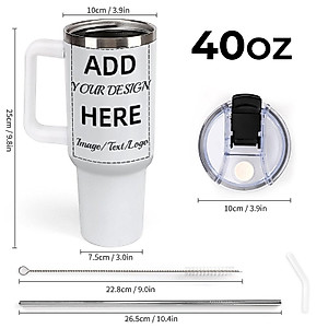 Personalized Tumbler with Handle|Custom Coffee Tumbler with Lid and Straw|Design Your Own Text/Photo Car Cup Holder|Stainless Steel Cup for Gym/Work/Travel Mug Gift for Women&Men(40oz)