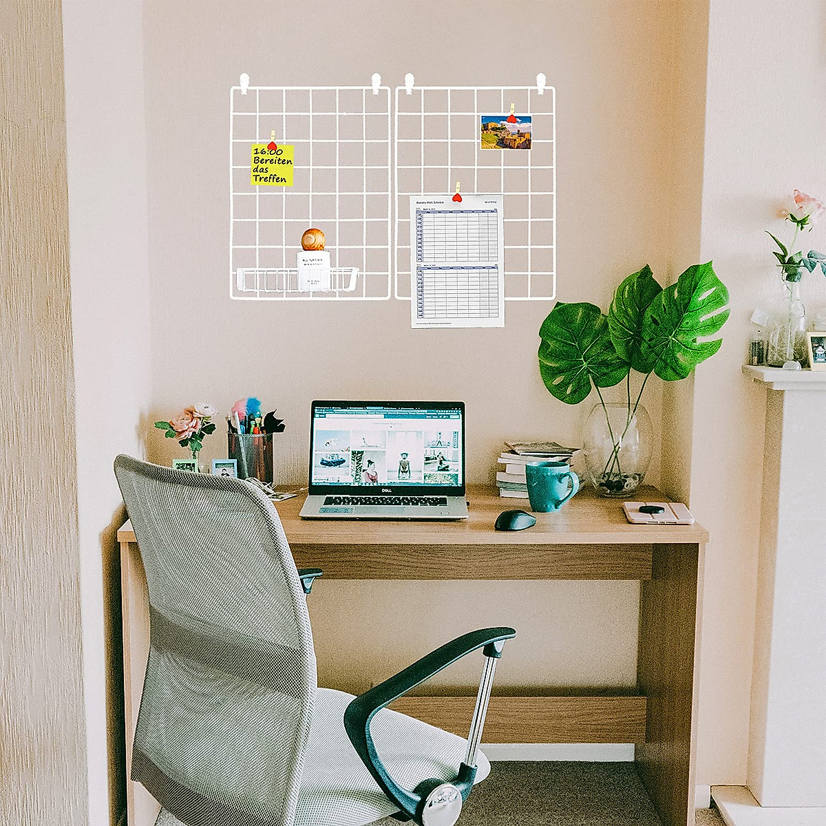 GBYAN Wall Grid 2 Pack Wire Photo Grid Panels Memo Board Wall Organizer (White)