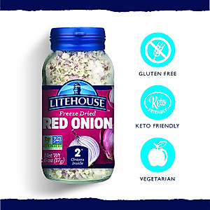 Litehouse Freeze Dried Red Onion - Fresh Red Onion Substitute, Gluten Free, Vegetarian, Keto, Non-GMO, No Refrigeration Required, Seasonings for Cooking - 0.60 Oz