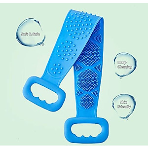 Silicone Bath Towel Back Brush Scrubber Exfoliating Scrub Body Wash Dual Side, Back Cleaner for Shower, Silicone Scrubber Body, Blue Color, 1PCs.
