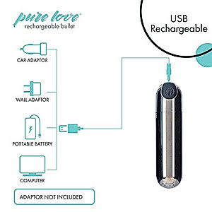 pure love Vibrator Bullet, Rechargeable, Waterproof, Adult Sex Toy, Smoky Silver, 3"