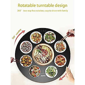 Electric Food Warmer Plate, Electric Warming Tray with Adjustable Temperature Control 360° Rotation Glass Top Hot Plate Food Warmer Buffets Server for Party (2000w)