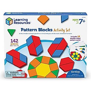 Learning Resources Pattern Block Activity Pack, Pattern Block Cards for Kids, Geometric Shapes, 142 Pieces, Ages 7+