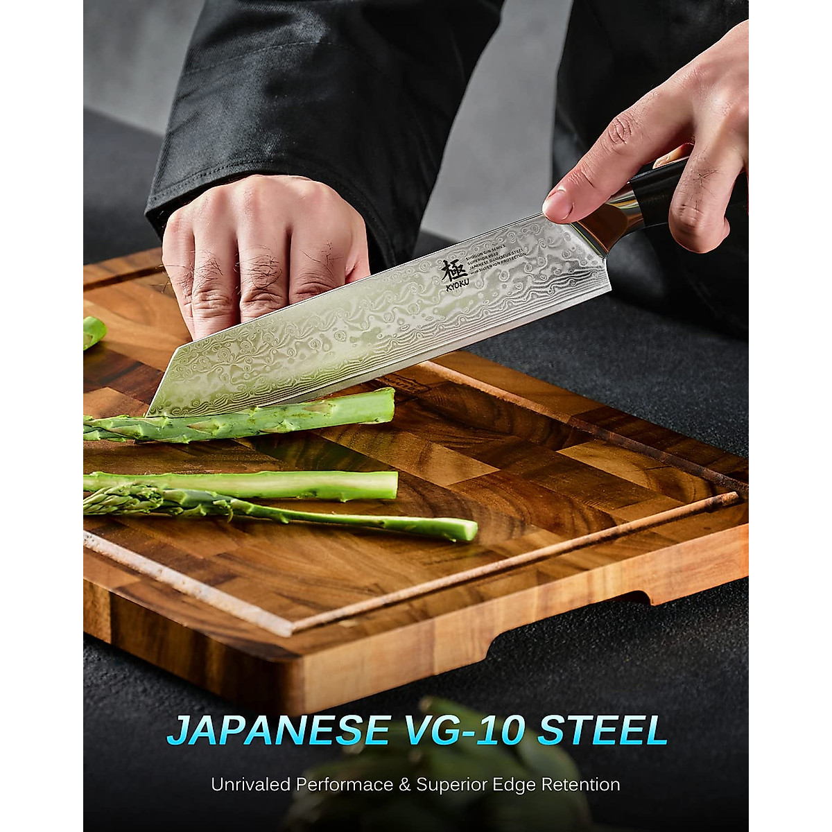 KYOKU Kiritsuke Chef Knife - Gin Series - 8.5" Multipurpose Professional Chef Knife, Japanese VG10 Damascus Stainless Steel Kitchen Knife with Silver Ion Blade G10 Handle Mosaic Pin