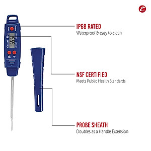 Escali DHP3 Advanced Digital Waterproof Meat Thermometer, Temperature Hold, Protective Sheath Handle IPX7 Protection