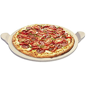 Baking Pizza Stone with handles for Grill, Oven & BBQ15” Durable, Certified Safe, for Ovens & Grills. Bonus Silicone Mitt.
