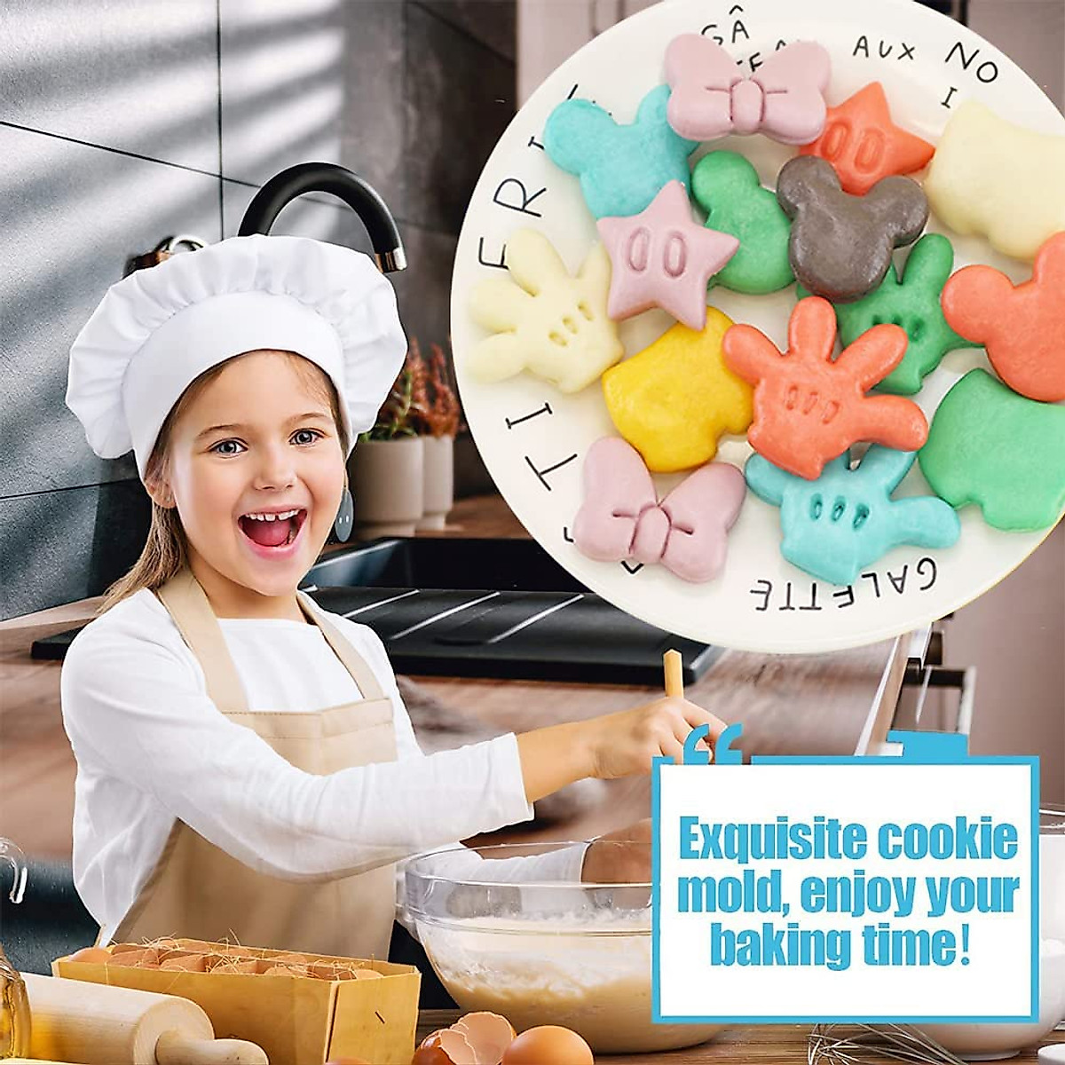 8 pcs Mouse Cookie Stamp, Cartoon Stamped Embossed Cookie Cutter Molds, Children's Baking Set, for Cookie Baking Supplies, Kids Birthday Party