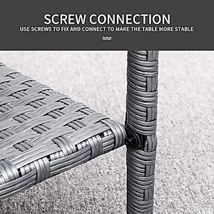 Outdoor PE Wicker Side Table - Patio Rattan Garden Coffee End Square Table with Glass Top Furniture, Grey